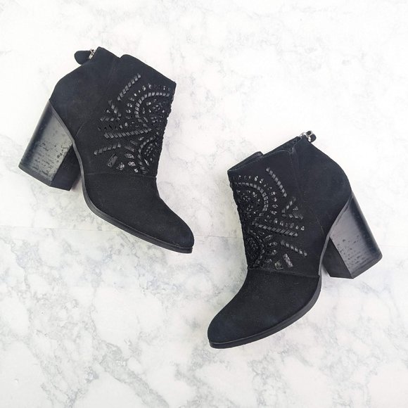 Lola Cruz | Shoes | Lola Cruz Black Suede Ankle Boots With Leather Woven Front Size 8 | Poshmark